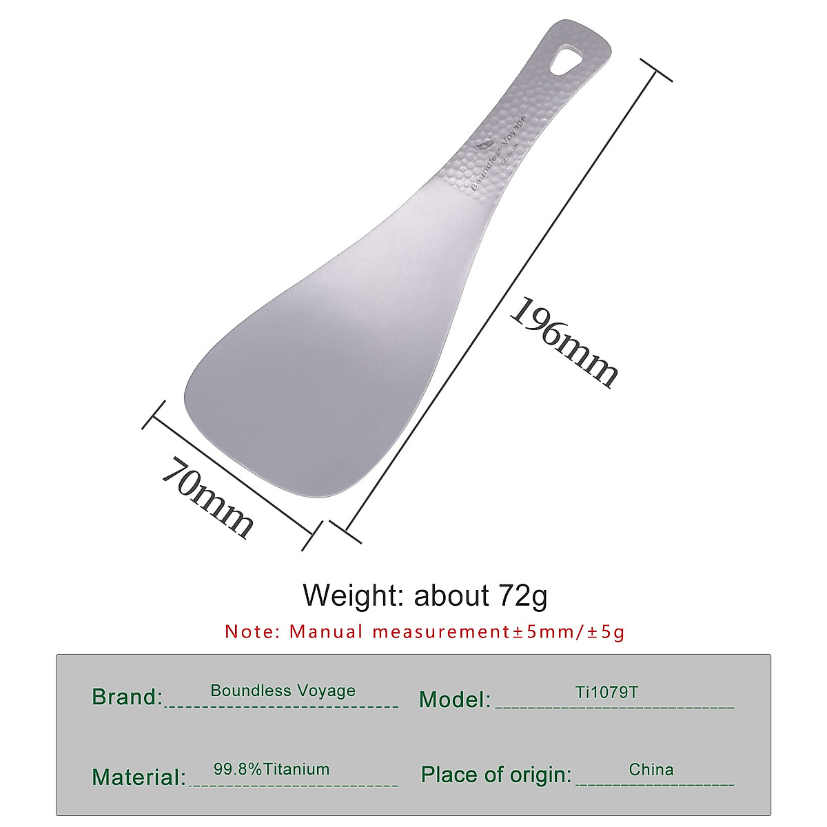 Boundless Voyage Titanium Rice Spoon Short Handle Spoon Cooking Shovel Outdoor Camping Household Rice Shovel Scoop Rice Spoon Thickened Ti1079T