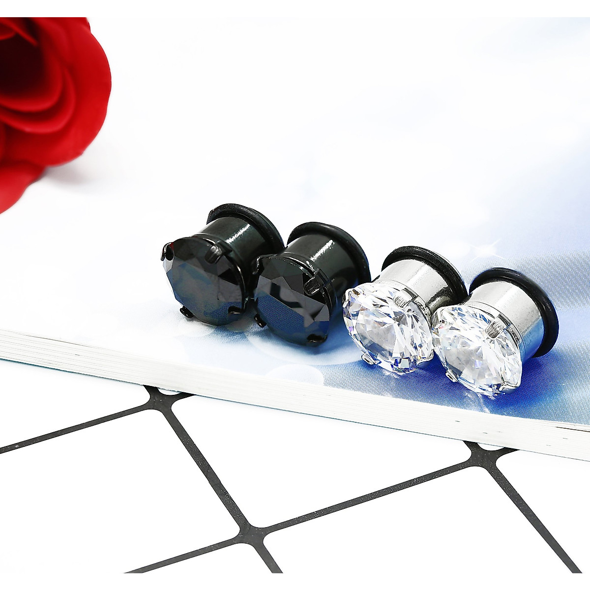 JOERICA 2 Pairs Stainless Steel Ear Gauges CZ Plugs Tunnel Ear Expander Stretcher Piercing 1/2''(12MM)