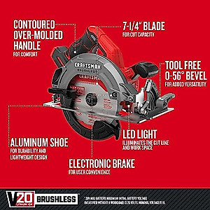 CRAFTSMAN V20 Cordless Circular Saw, 7-1/4 inch, Bare Tool Only (CMCS550B)
