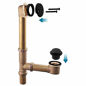 Black Tubular Tub Drain Kit 1-1/2" Brass Pipe with Tip-Toe Bathtub Drain Stopper, Touch-Toe Bath Plug Waste and Overflow, Welsan Assembly Replacement Set(Matte Black)