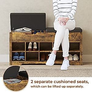 Hasuit Shoes Bench, Entryway Bench with Storage, Shoe Rack with 2 Lift Top Storage Boxes and 10 Compartments, Shoes Organizer for Entryway, Bedroom, Length 41.3‘’(Accent Brown)