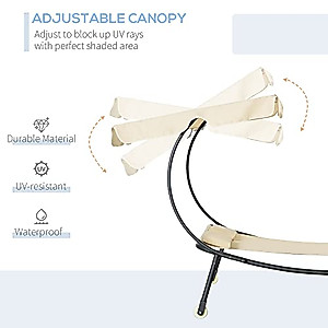 Outsunny Patio Double Chaise Lounge Chair, Outdoor Wheeled Hammock Daybed with Adjustable Canopy and Pillow for Sun Room, Garden, or Poolside, Beige