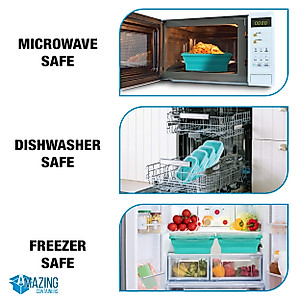 Collapsible Silicone Food Storage Container Set of 4 with Lids | Stackable - Space Saving | Microwaveable | Freezer, Dishwasher Safe| BPA Free|Collapsible Leftover or Meal Prep Lunch Box Containers