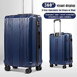 Coolife Luggage Expandable(only 28") Suitcase PC+ABS with TSA Lock Spinner 20in 24in 28in (navy, S(20in_carry on))