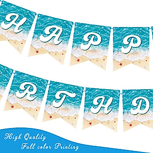 Beach Birthday Banner Garland Decorations for Hawaiian Aloha Luau Beach Pool Barbecue Party Beach Ball Happy Birthday Party Favor Supplies