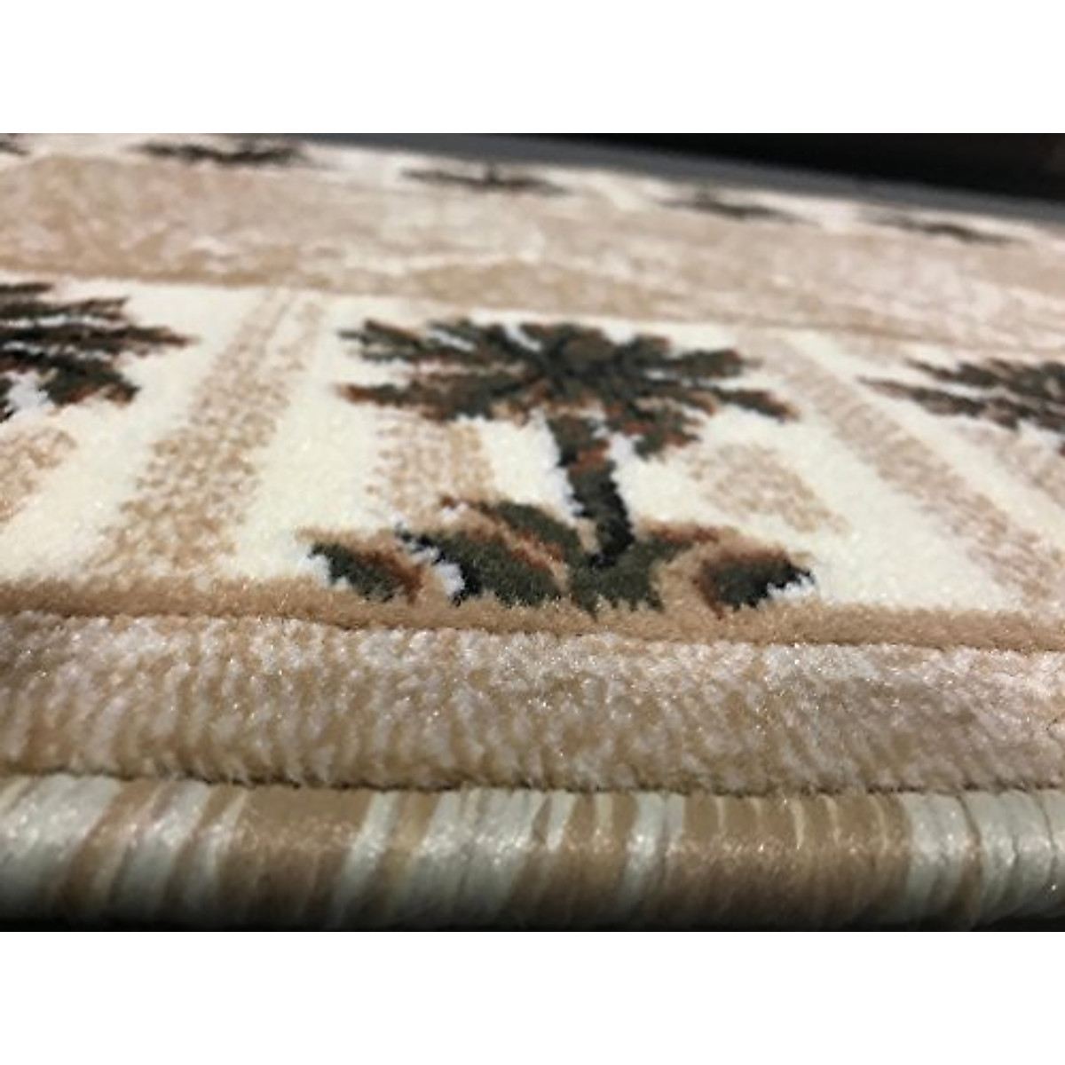 Palm Tree Modern Area Rug Tropical Beige & Green Design 729 (5 Feet X 7 Feet)