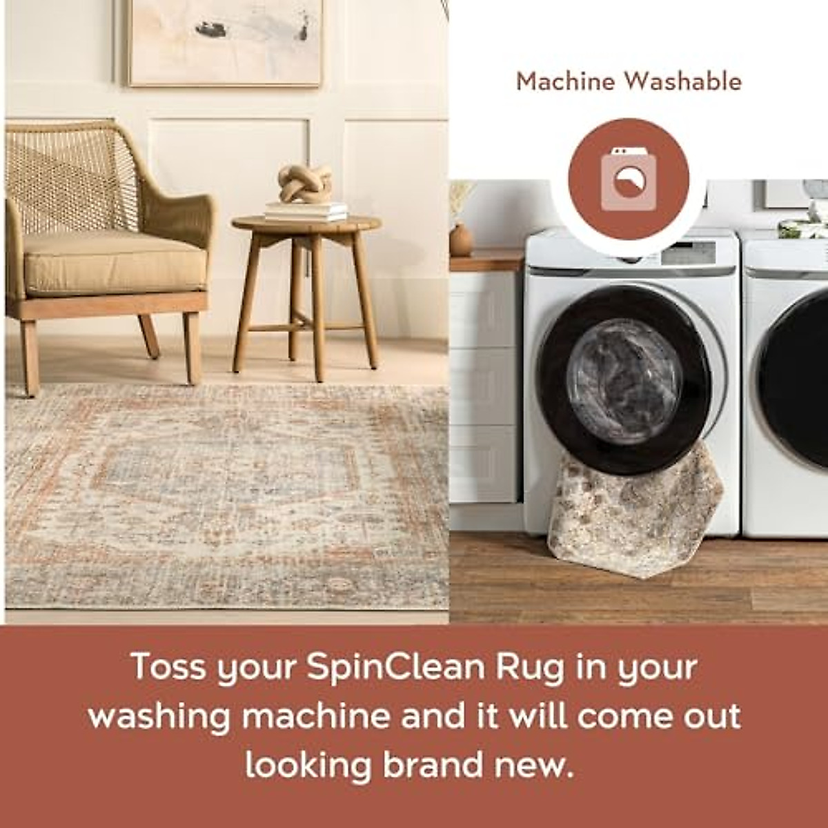 nuLOOM 2' x 12' SpinClean Machine Washable Stain-Resistant Area Rug with Non Slip Backing, Low Profile for Living Room, Bedroom, and Dining Room, Jacquie Light Grey