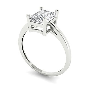 Clara Pucci 2.0 ct Emerald Cut Solitaire Moissanite Engagement Wedding Bridal Promise Anniversary Ring 18K White Gold Size 3.5