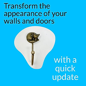 Knobs By Blossom Vintage Antique Brass Iron Wall Hooks Tie Backs Bronze Handmade Metal Animal Hook (8. Sleeping Fox), TFVSAH