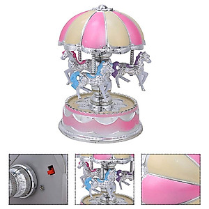 Luminous Music Box, Exquisite Kids Rotating Carousel Light and Sound Toy Home Decor Best Girls(Pink)