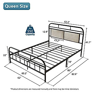 KARHIBLY Metal Queen Bed Frame with Upholstered Headboard and Footboard, Modern Metal Platform Bed with Premium Steel Frame, Noise-Free, No Box Spring Needed,Black