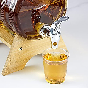 Kcgani 2.7L/0.7Gallon Glass Beverage Dispenser with Leak-proof Spigot, Drink Dispenser Barrel with Sturdy Bamboo Stand, Cold Drink Kettle Container for Fridge, Iced Tea, Lemonade, Bar, Party