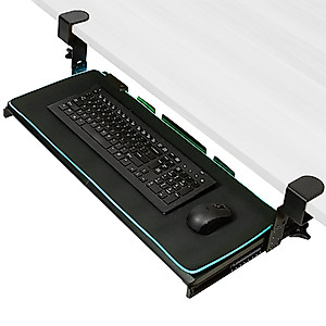 VIVO Large Height Adjustable Under Desk Keyboard Tray with RGB LED Light Mouse Pad, C-clamp Mount, 27 (33 Including Clamps) x 11 inch Slide-Out Platform Computer Drawer for Typing, Black, MOUNT-KB05GP