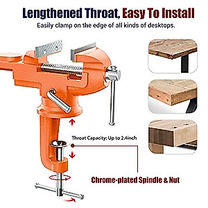Nuovoware Table Vise 3 Inch, 360° Swivel Base Universal Home Vise Portable Bench Clamp, Clamp-on Vise Bench Clamps Fixed Tool for Woodworking, Metalworking, Cutting Conduit, Drilling, Sawing, Orange