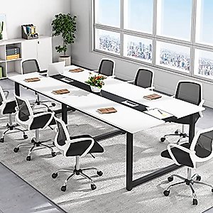 Tribesigns 8FT Rectangle Conference Table, 94.49L x 47.24W x 29.53H Inches Large Meeting Table Seminar Table for Office Conference Room, Modern Wood Training Table with Strong Metal Frame (White)
