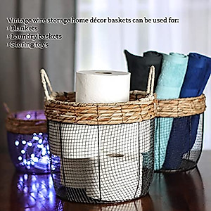 Trademark Innovations Oval Wire Tall Garden Home Décor Baskets with Wicker and Handles - Set of 3