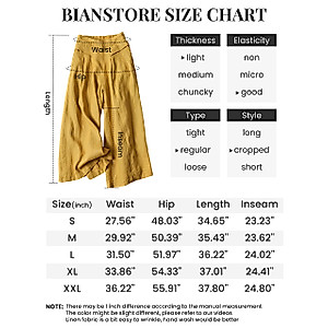 Bianstore Women's Culottes Linen Cropped Wide Leg Pants Elastic Waist Casual Palazzo Trousers with Pockets (Yellow-XL)