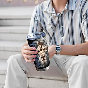 Equoza Christian Tumbler Gifts for Men, Christian Faith Tumbler Set with Straw, 20 oz Stainless Steel Travel Mug, Lion Cross Design（Pack of 1）