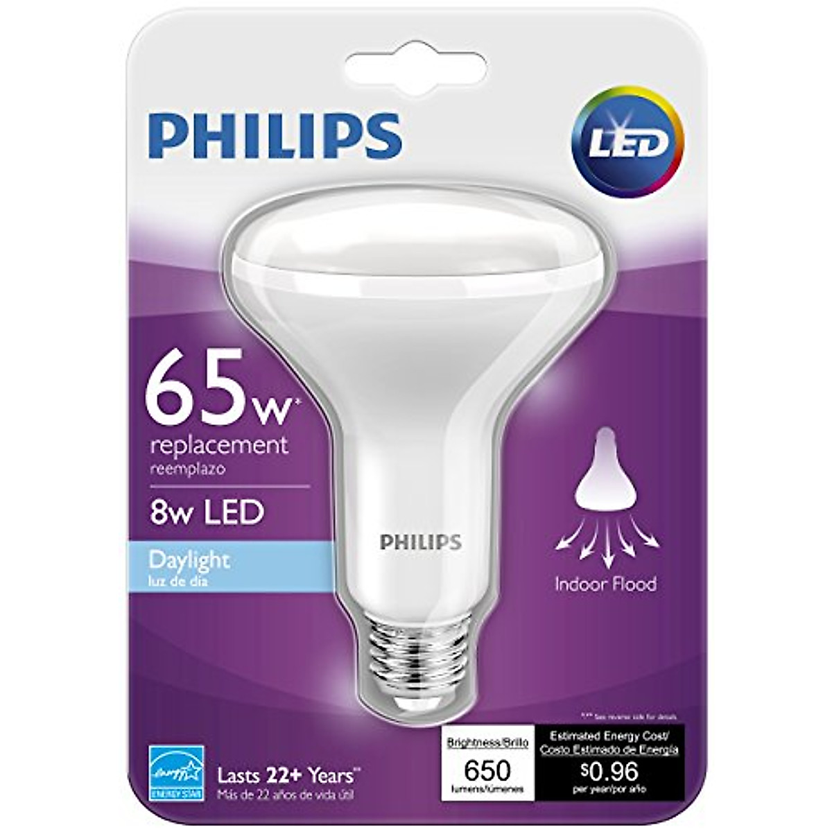 Philips LED Dimmable BR30 Light Bulb: 650-Lumen, 5000-Kelvin, 8-Watt (65-Watt Equivalent), E26 Base, Daylight, 4-Pack