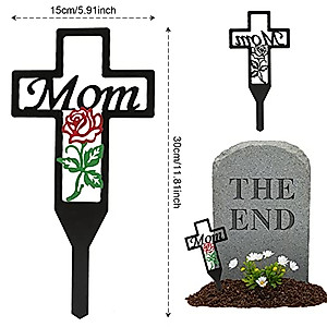 Homight Metal Cross Garden Stakes Cemetery Ornament, Mom's Graveyard Memorial Cross Stakes, Roses Best Cemetery Ornaments for Missing Relatives Thoughts and Memorial Gifts (mon 1 pcs)…
