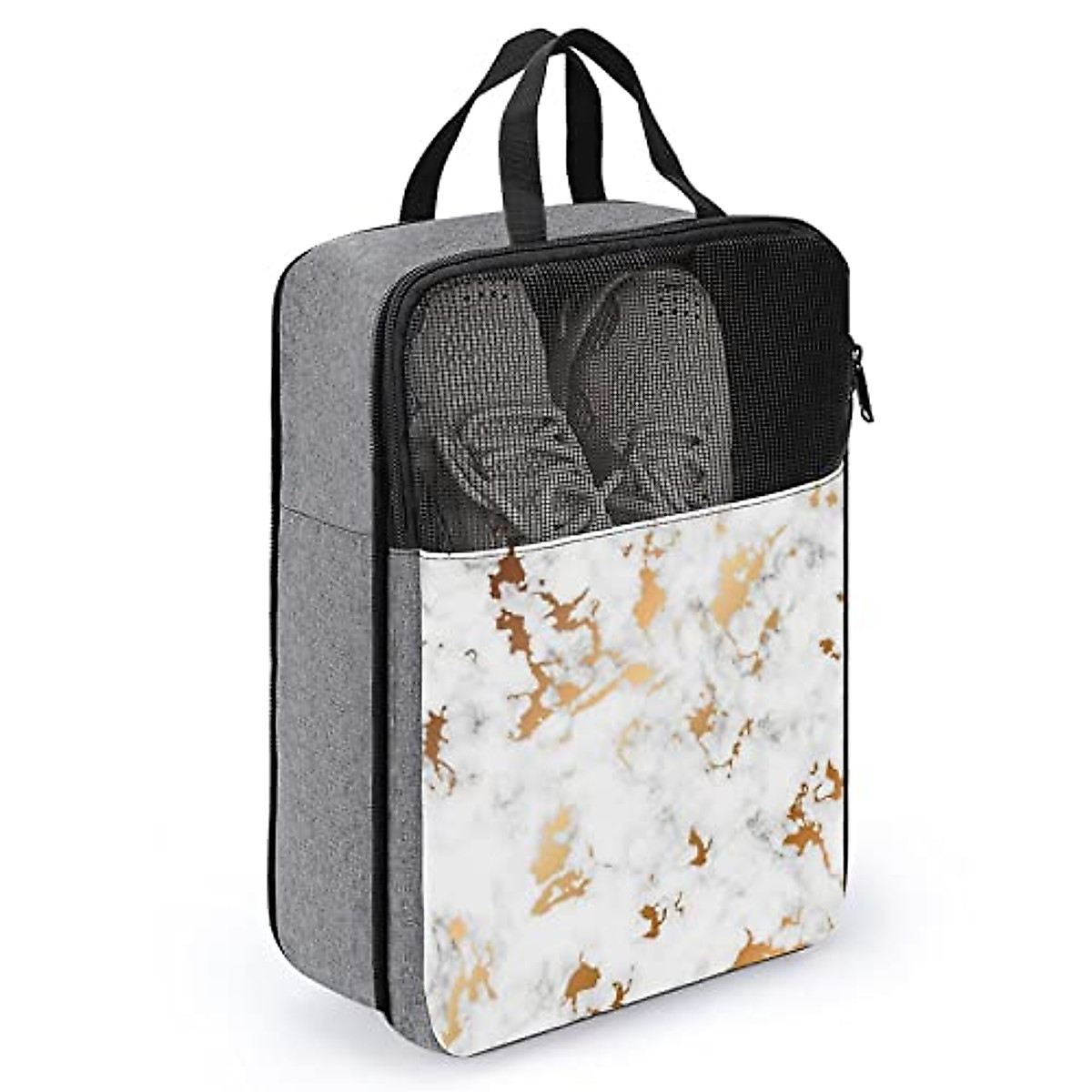 Frcavbin Gold And White Marble Travel Shoe Bag Shoes Carrier with Handle and Zipper Foldable Shoe Puches Organizer for Home storage School starts