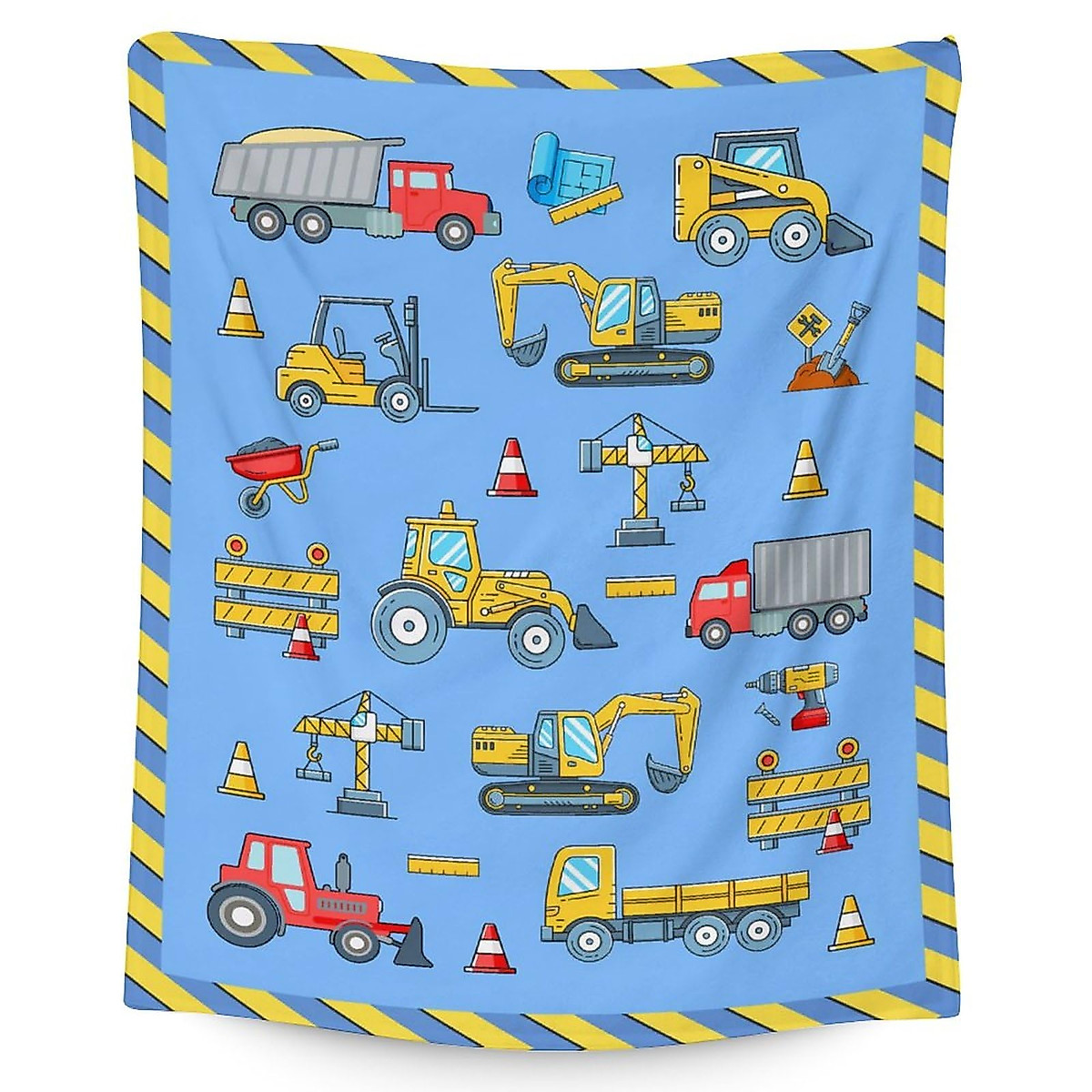 Construction Truck Blanket Gift - 40 x 50 Inches Cute Excavator Throw Blanket for Trucks Lovers, Kids, Boys & Men - Blue Soft Fuzzy Blankets for Bed, Couch & Travel