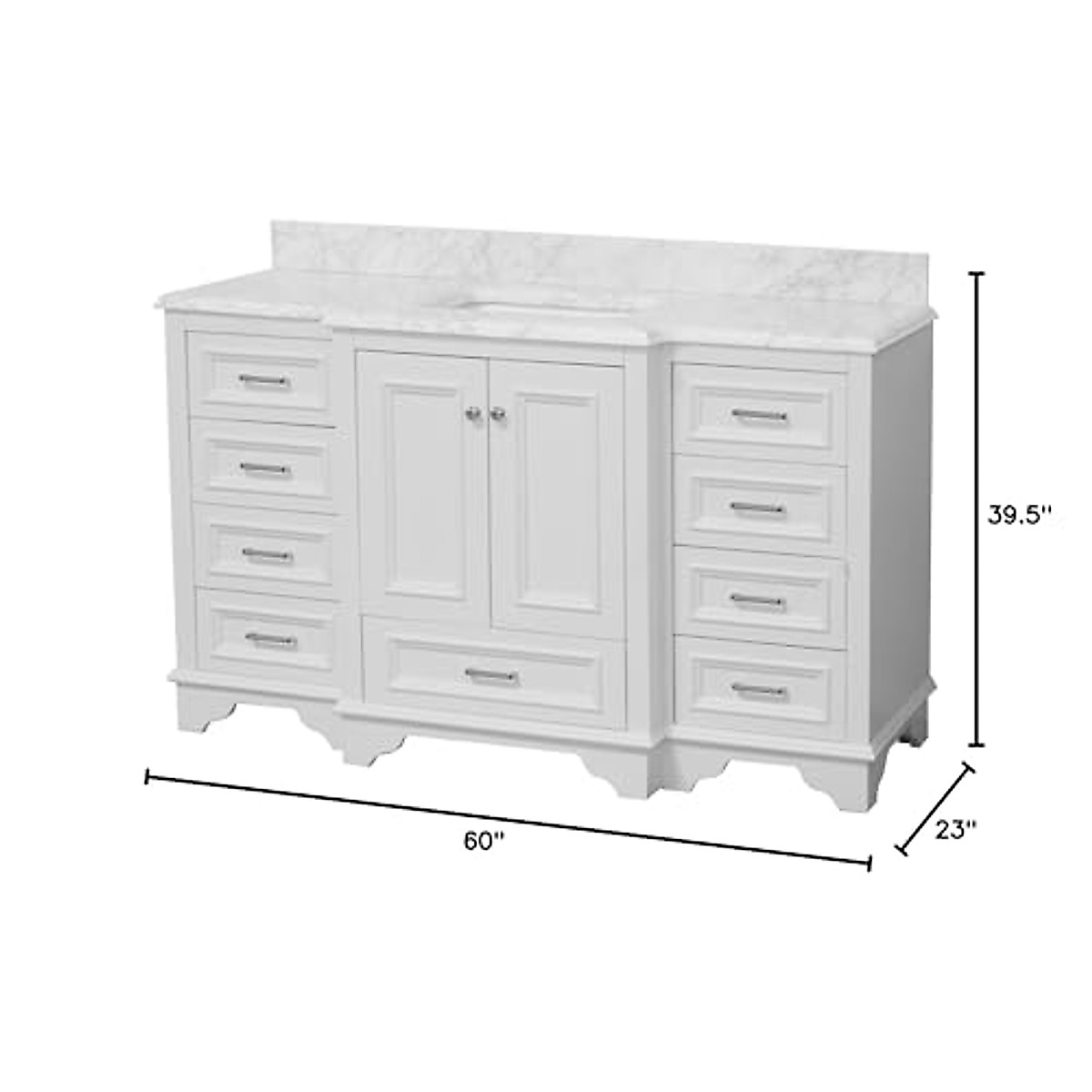 Kitchen Bath Collection Nantucket 60-inch Single Bathroom Vanity (White/Carrara): Includes White Cabinet with Authentic Italian Carrara Marble Countertop and White Ceramic Sink