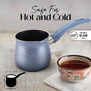 Alpine Cuisine Coffee Warmer 28oz Nonstick Coating, Marble Blue with Bakelite Handle, Turkish Coffee Maker Butter Warmer Aluminum Greek Coffee Heating Melting Milk Pot for Home & Café