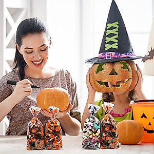 LOKIPA Halloween Cellophane Treat Candy Bags,150 Pieces Halloween Cellophane Gift Goody Snack Sweet Bags with Twist Ties for Halloween Party Supply（3 Style）