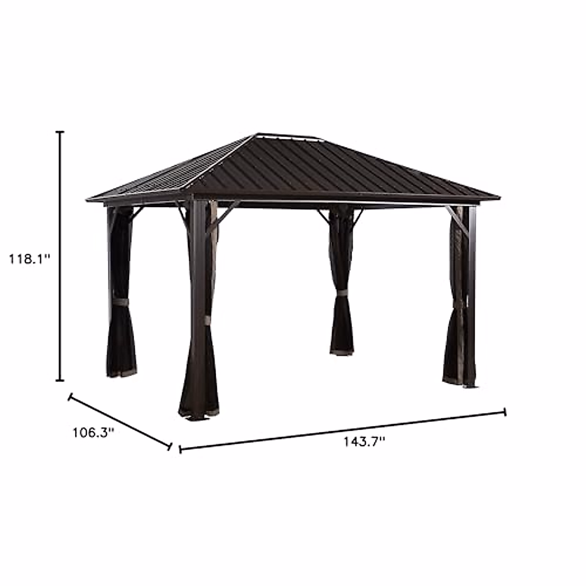 Sojag 10' x 12' Genova Hardtop Gazebo Outdoor Weather-Resistant Aluminum Frame Shelter with Mosquito Net Dark Brown