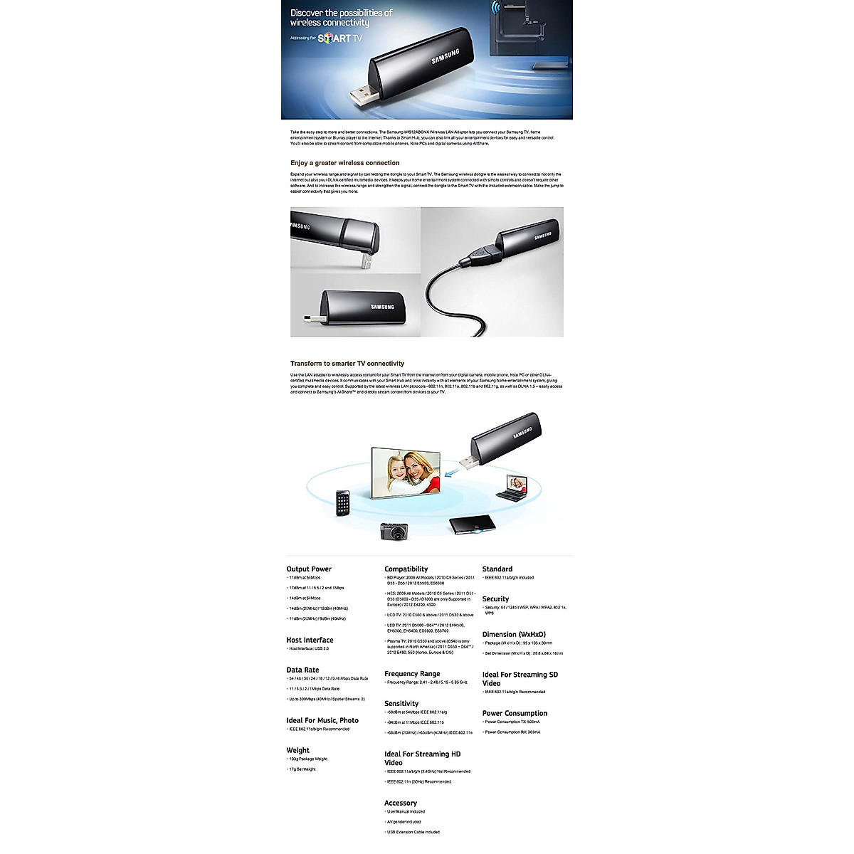 SAMSUNG TV Wireless USB2.0 Wi-Fi WIS12ABGNX Lan Adapter LinkStick