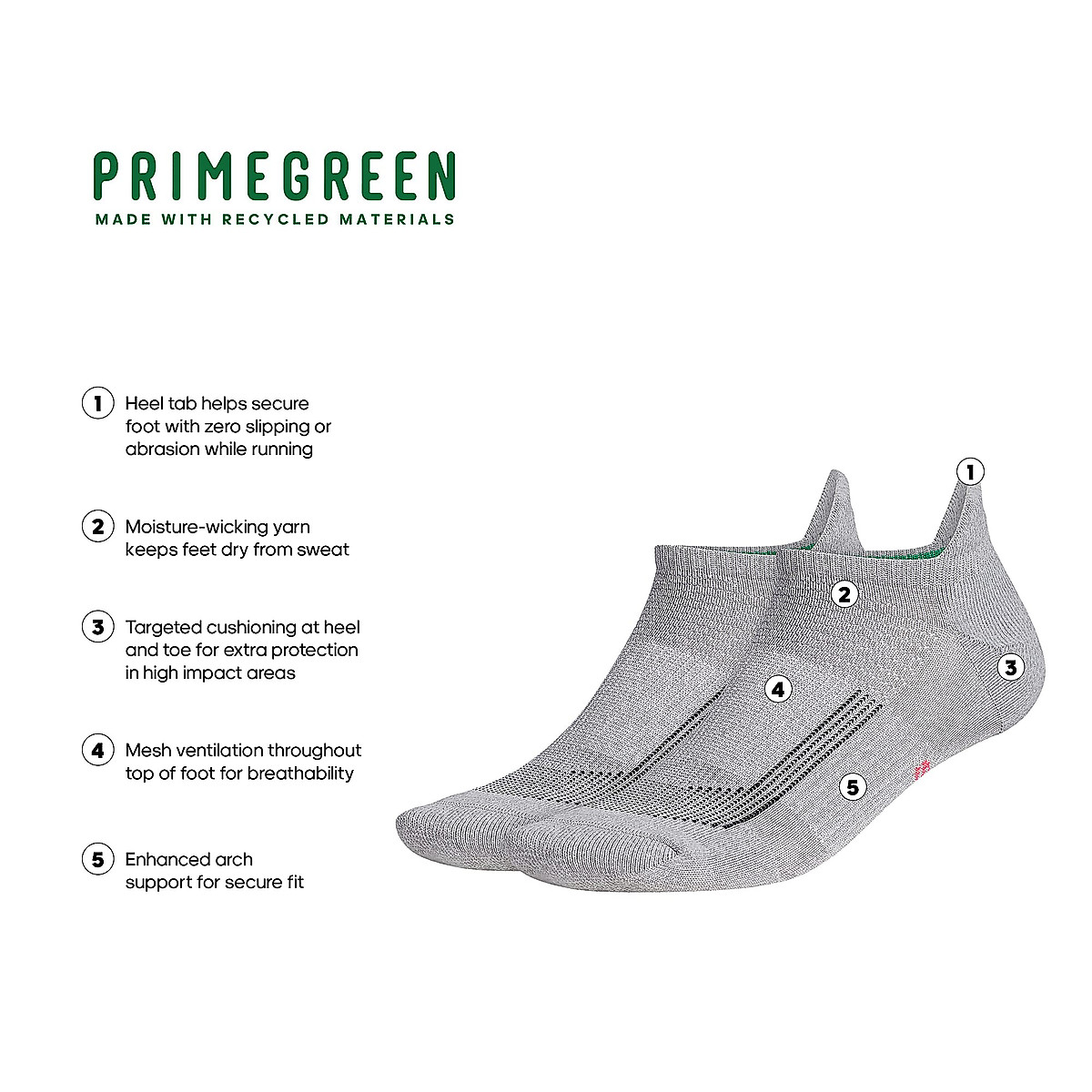 adidas Ub21 Superlite Running Tabbed No Show Socks (2-Pair), Black/Grey/White, Medium