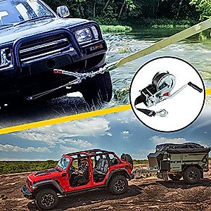 3500lbs Cable Crank Winch, AUXMART Boat Trailer Winch with 23 FT Strap and Hook, 2 Ways Heavy Duty Hand Winch for ATV, Trailer, Boat, Truck
