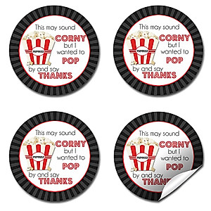 Corny Pop by Say Thanks Popcorn Appreciation & Encouragement Sticker Labels, 40 2" Party Circle Stickers by AmandaCreation, Great for Teachers, Co Workers, Anyone Who Needs to Feel Appreciated