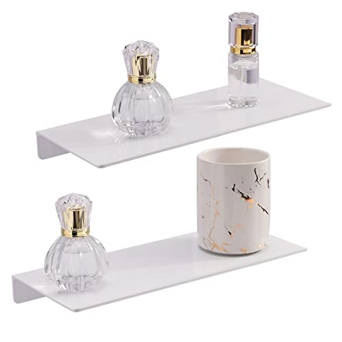 Veefos Floating Shelf Bathroom Shelf Wall Mounted, Metal Small Wall Shelf Bathroom Storage Shelf Bathroom Organizer for Vanity, Aluminum, White(1 Pack, 11.6 inch)