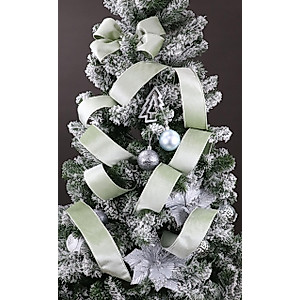 DINDOSAL Sage Green Velvet Ribbon Wired 2.5" x 10 Yards Green Christmas Ribbon Wired Edge Christmas Tree Wired Ribbon for Wreaths, Tree Topper Bows, Crafts, Home Decor, Gift Wrapping