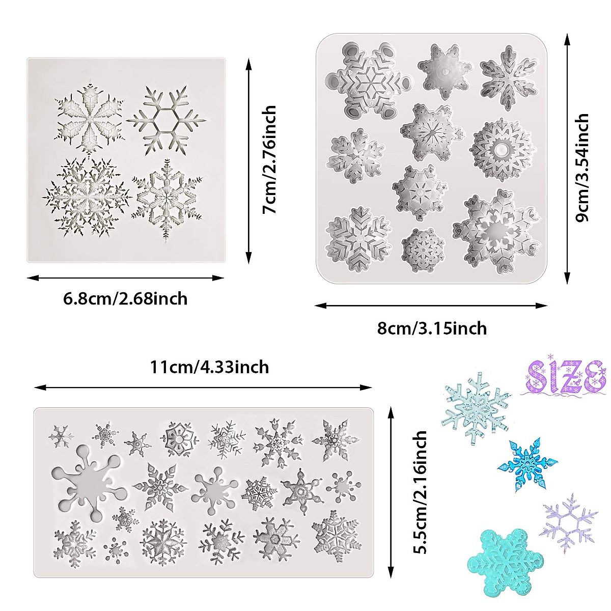 6 Pieces Snowflake Fondant Mold Silicone Baking Mold Chocolate Dessert Molds with Snowflake Plunger Cutters Cake Embossing Tools for Cake Decorations
