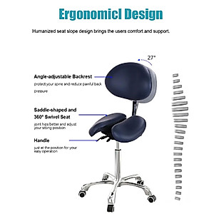 SFKLYU Adjustable Saddle Stool Ergonomic Saddle Stool Chair Split Style Saddle Seat Chair Backrest with Ankle for Home Office Dental Clinic,B