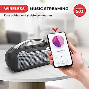 Pyle Portable Wireless Bluetooth Loud Streaming Speaker w/Deep Bass Hands-Free Microphone w/TWS Stereo Sound Function - IPX6 Waterproof Outdoor Speaker, 8H Playtime, AUX, BT Range 32+ ft - PCMPSB1BK