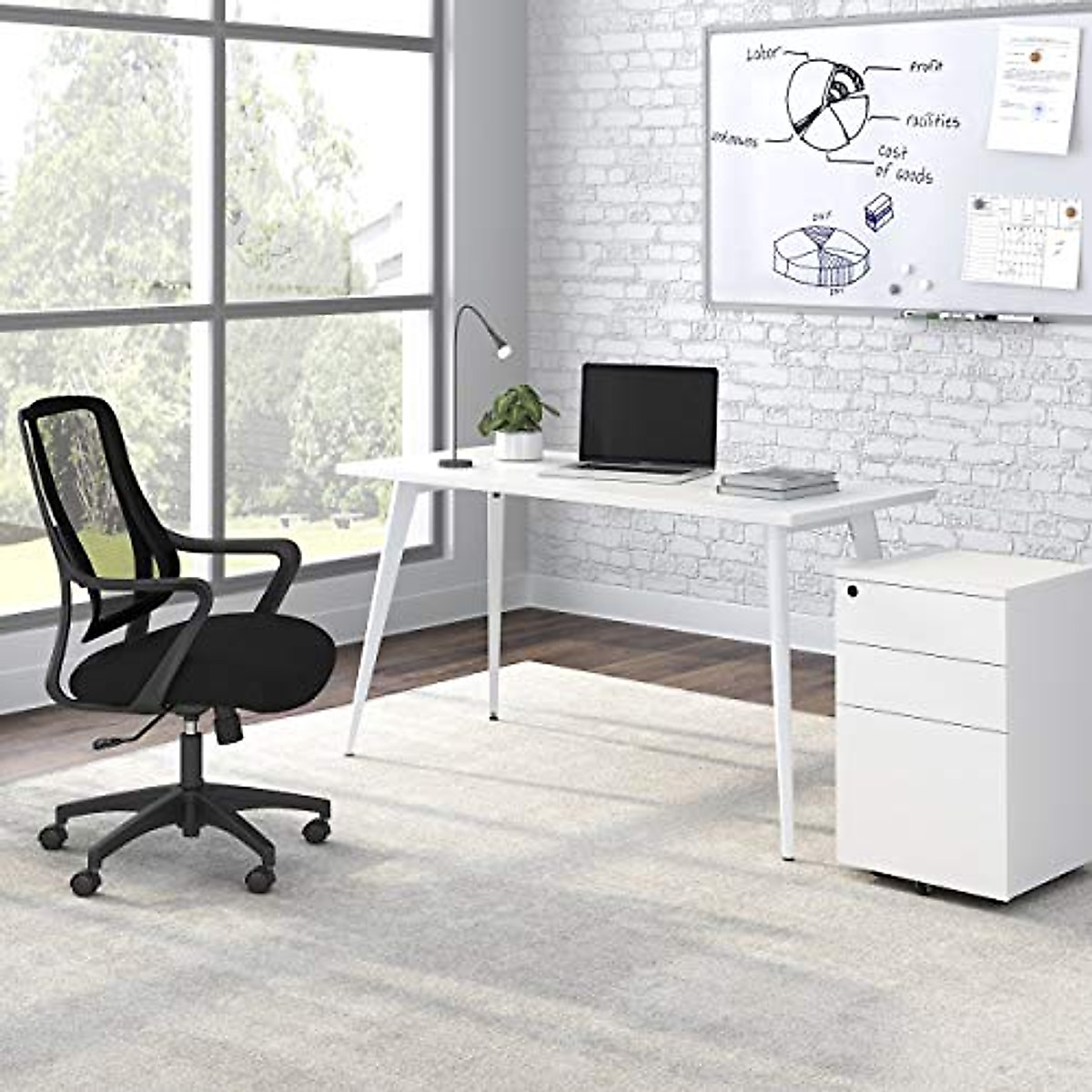 HON Basyx Commercial-Grade Executive Desk, Angled Metal Legs, 55", White
