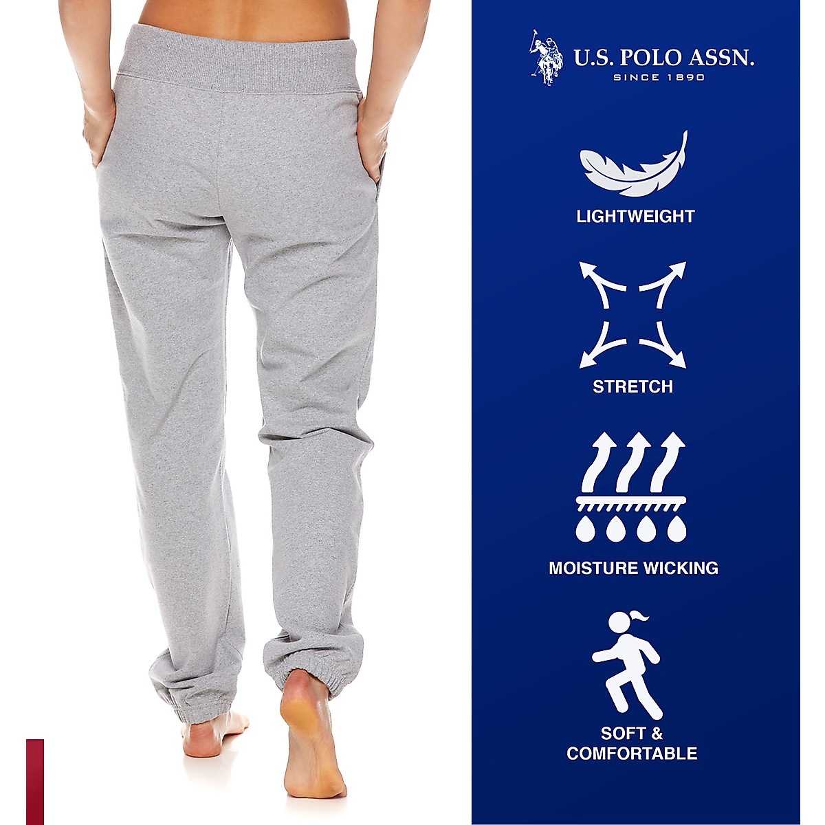 U.S. Polo Assn. Essentials Grey Sweatpants for Women, Comfy French Terry Womens Joggers with Pockets (Heather Grey, Medium)