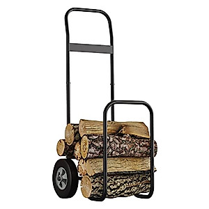 Fire Beauty Firewood Log Cart Carrier, Outdoor and Indoor Wood Rack Storage Mover, Rolling Dolly Hauler
