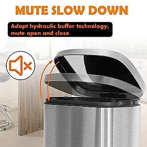Step Trash Can Kitchen Garbage Can with Lid Tall Brushed Stainless Steel Trash Can with Plastic Inner Bucket Metal Pedal Waste Bin 8 Gallon/30 L for Home, Bathroom, Office, Silver