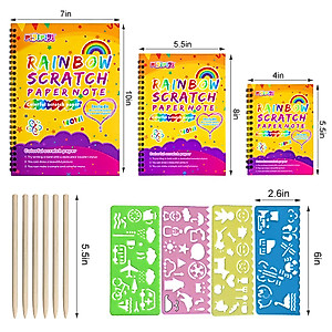 pigipigi Gifts for 3-12 Year Old Girls Boys - 3 Pack Rainbow Scratch Off Notebooks Arts Crafts Supplies Set Color Drawing Paper Kit for Kids Birthday Game Party Favor Christmas Easter Activity Toy