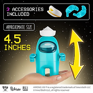 P.M.I. Among Us Action Figure | One of Four 4.5-Inch-Tall Collectibles | Among Us Toys and Playable Mini Toys | Cyan Crewmate in The White Folded Hat with Hidden Hat and Hands