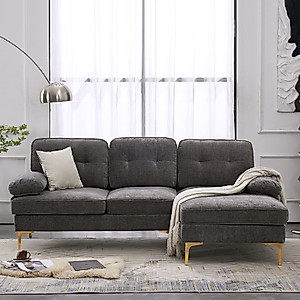 Karl home Sectional Sofa 83" L-Shape Sofa Couch 3-Seat Couch with Chaise ChenilleFabric Upholstered for Living Room, Apartment, Office, Dark Gray