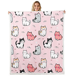 Erosebridal Cartoon Cat Sherpa Blanket,Cute Kitten Print Blanket for Kids Boys Girls Toddler Cat Lover,Cat Paw Print Throw Blanket for Bed Sofa Couch,Kawaii Pet Theme Plush Blanket Pink Baby 30"x40"