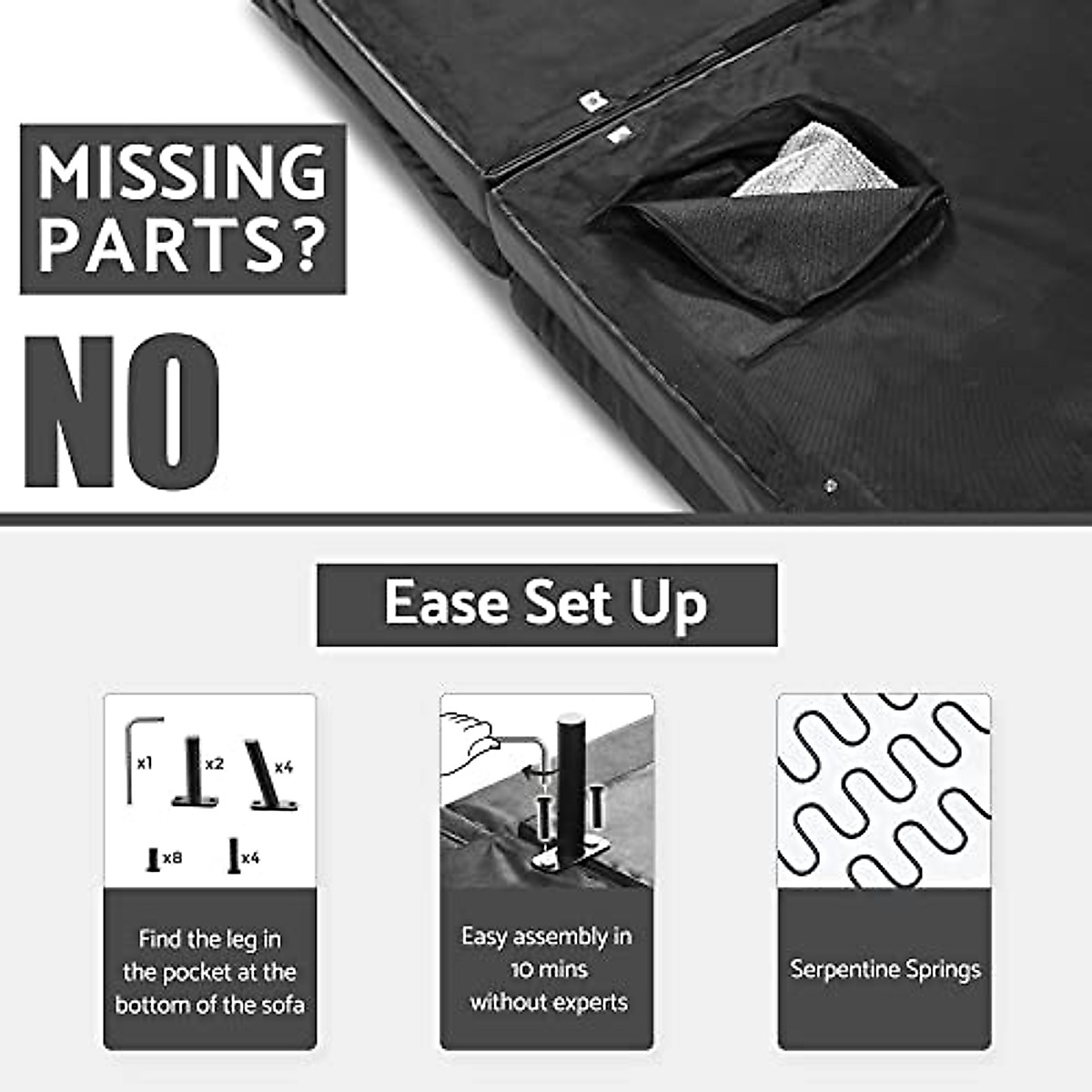 LIFERECORD Futon Bed Modern Convertible Sofa Memory Foam Daybed with Adjustable Armrests for Living Room Apartment Dorm, Black