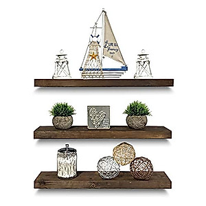 Mark One Home Goods Rustic Farmhouse 3 Tier Justified Floating Wood Shelf - Floating Wall Shelves (Set of 3), Hardware and Fasteners Included (Walnut, 24")