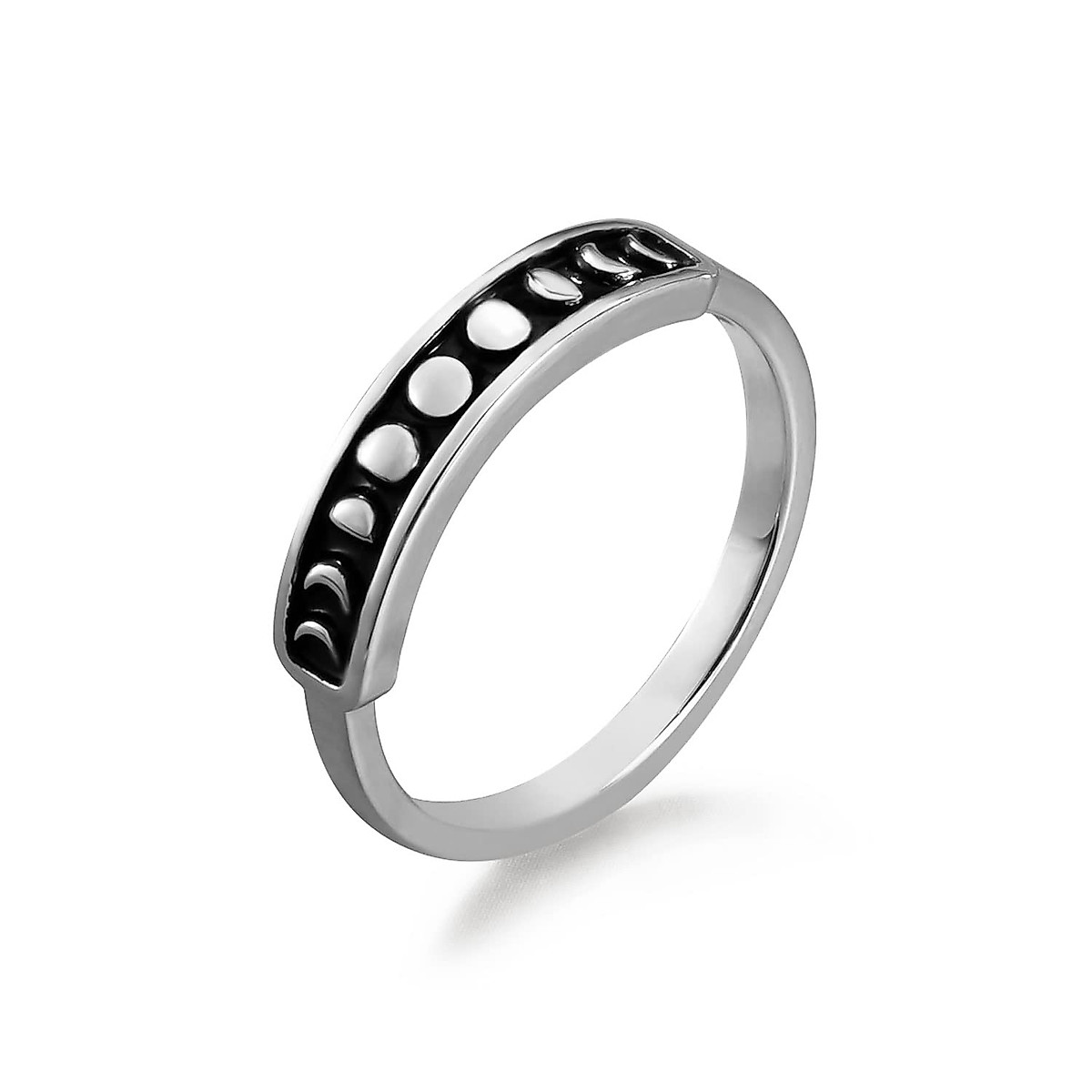 Ugaarsan Moon Phase Silver Ring Vintage Stacking Finger Ring Dainty Statement Jewelry Luna Ring-SS-7